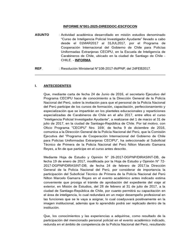 Informe Escfocon - Convalidación - Salas | PDF | Policía | Seguridad nacional