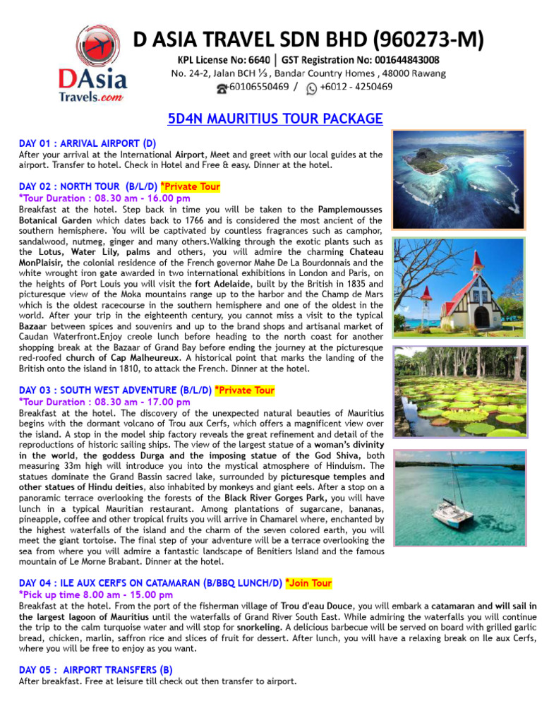 5D4N MAURITIUS TOUR PACKAGE 2025.docx (1) - Compressed | PDF | Mauritius