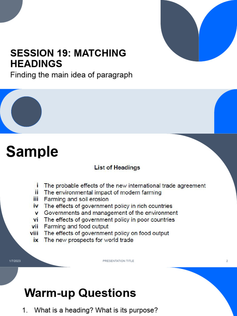 Session 19 Matching Headings | PDF