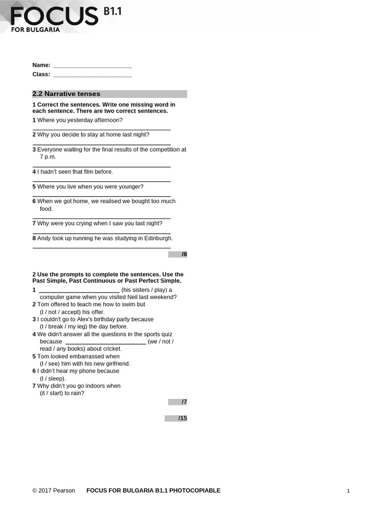 Grammar Quiz 2 2B | PDF