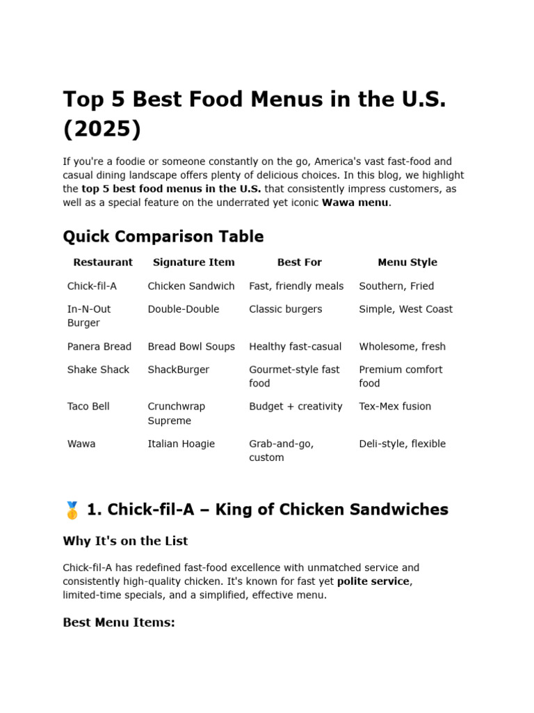 Top 5 Best Food Menus in The U.S. (2025) | PDF | Hamburgers | Fast Food
