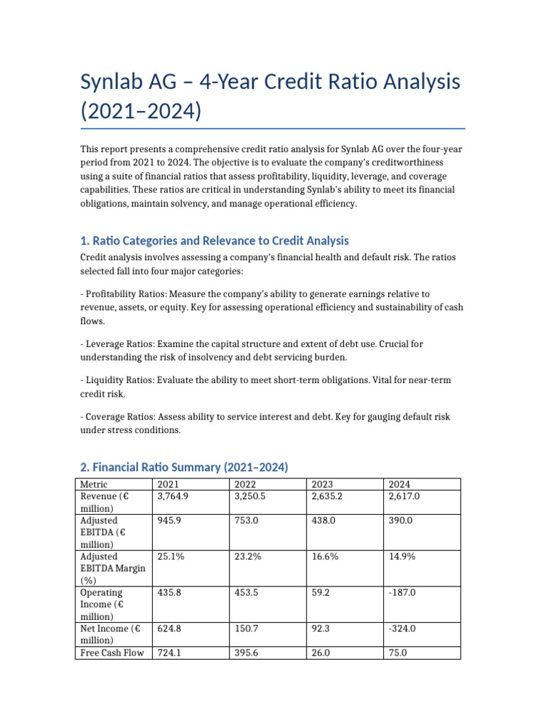 Synlab Credit Ratio Analysis Report | PDF | Debt | Financial Ratio