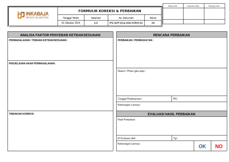 IPS SOP QCA 006 FORM 02 - Formulir Koreksi & Perbaikan | PDF
