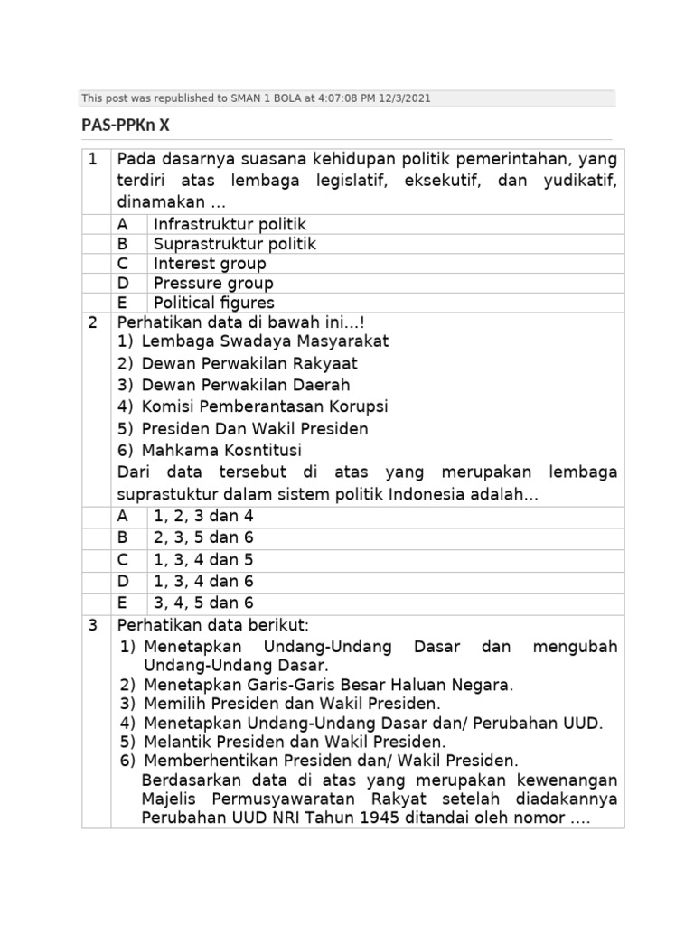 SOAL PPKN X | PDF