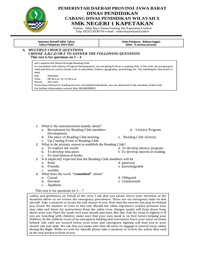 Soal Asat Genap - Bahasa Inggris - Kelas X | PDF | Marathon