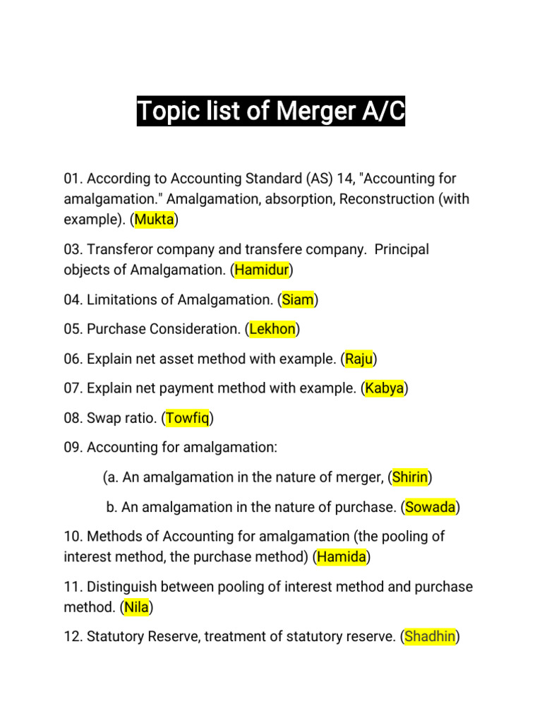 Merger Accounting Topics Overview | PDF