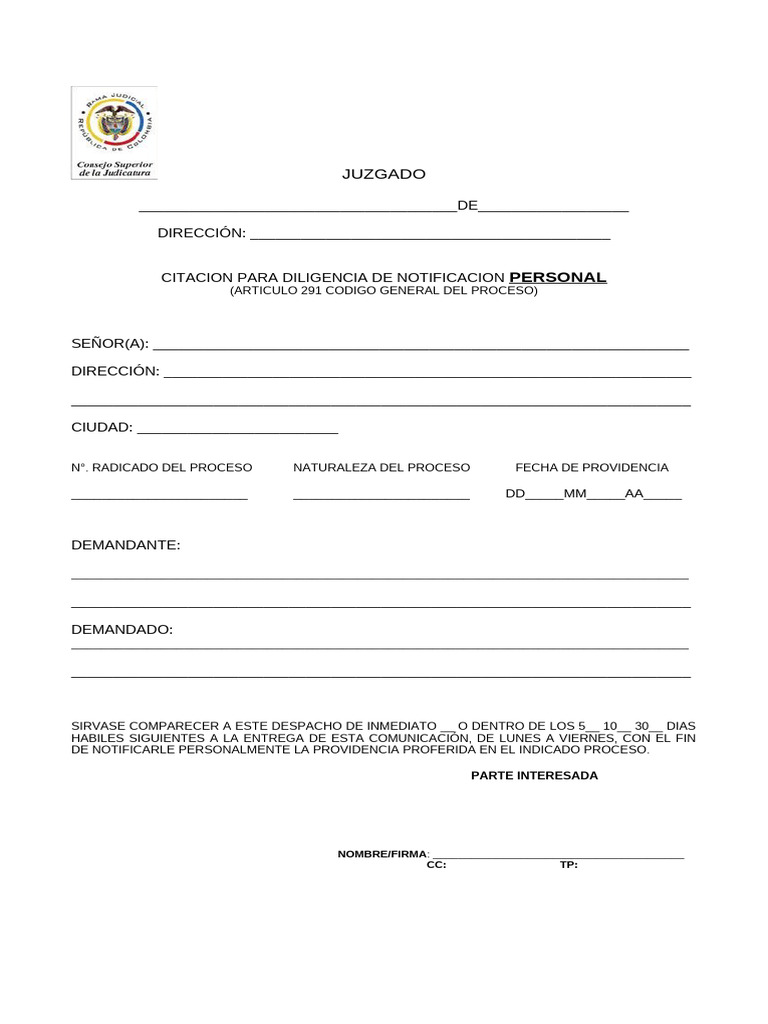 Modelo Notificacion Personal | PDF
