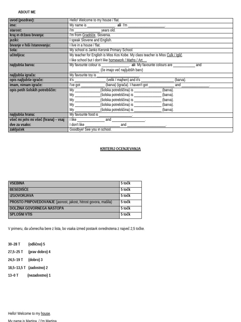 Govorni Nastop Navodila Kriterij-Mateja | PDF