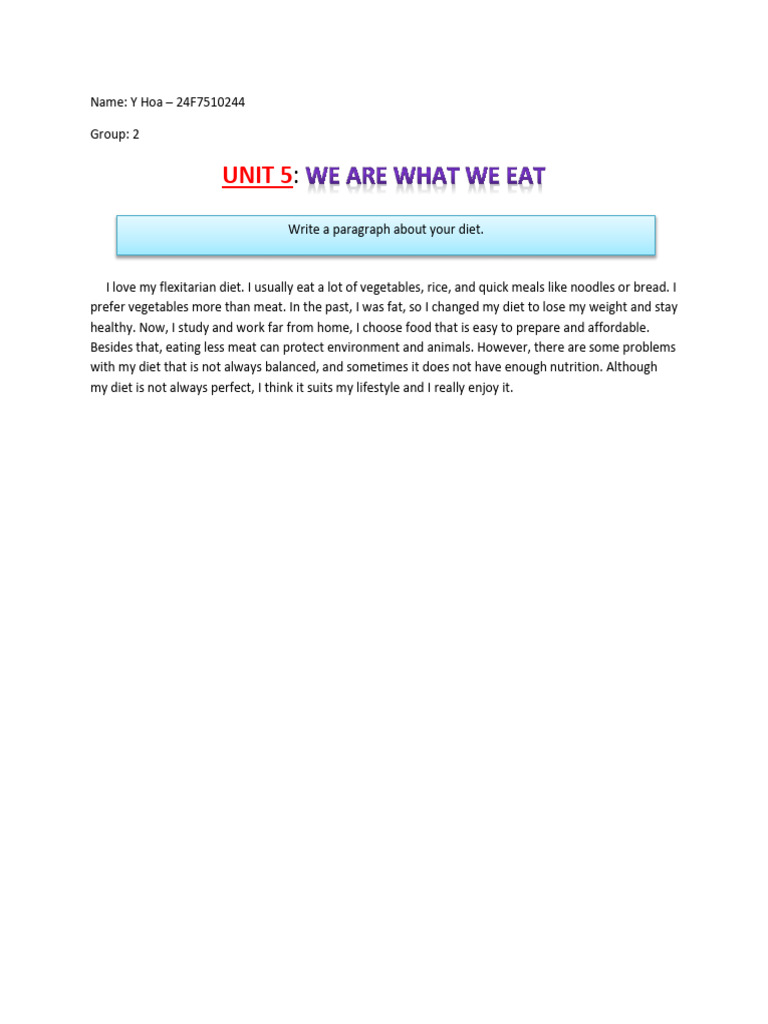 Y Hoa Unit 5 Writing 2 | PDF