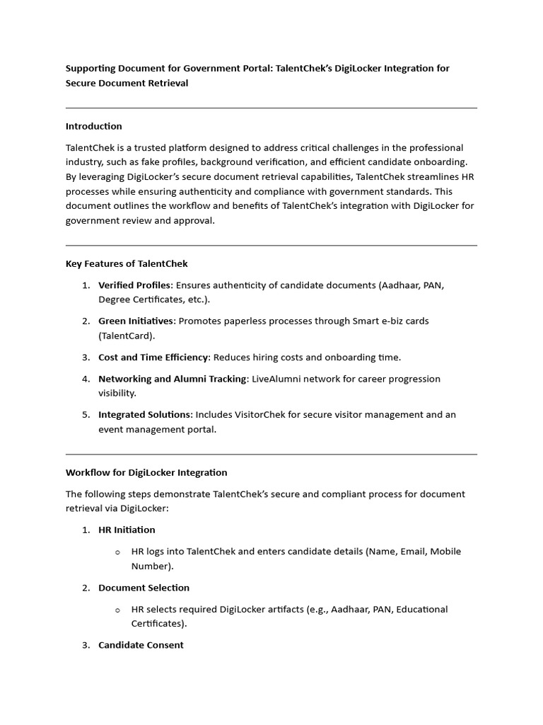TalentChek DigiLocker Integration Guide | PDF | Authentication | Cyberspace