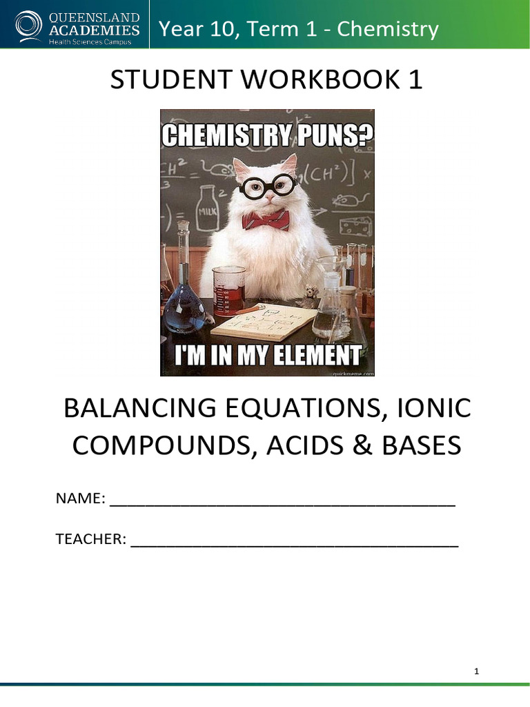 Term 1 Booklet 1 - Balancing Equations Ions Acids (1) 2 | PDF | Ion ...
