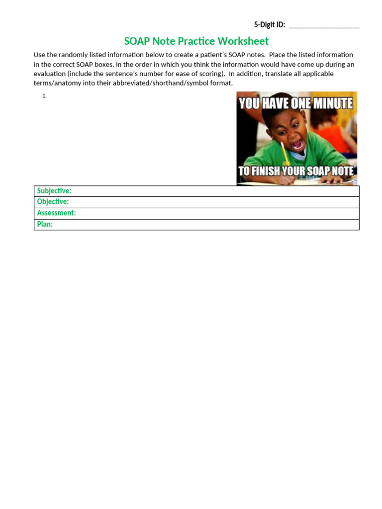 SOAP Note Practice Worksheet | PDF