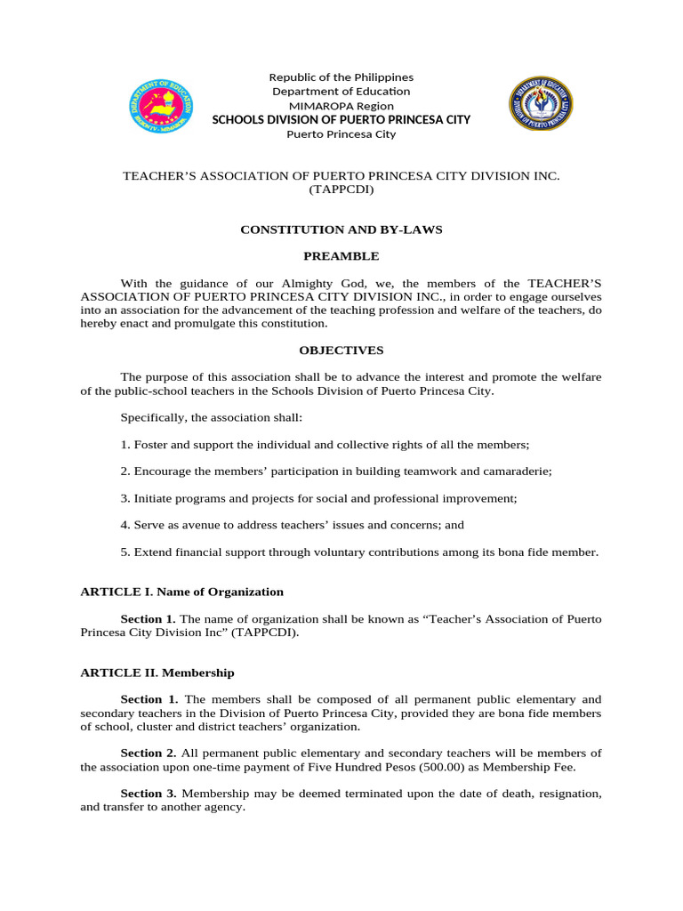 FINAL Constitution and by Laws FPSTA SDPPC | PDF | Presidents Of The ...