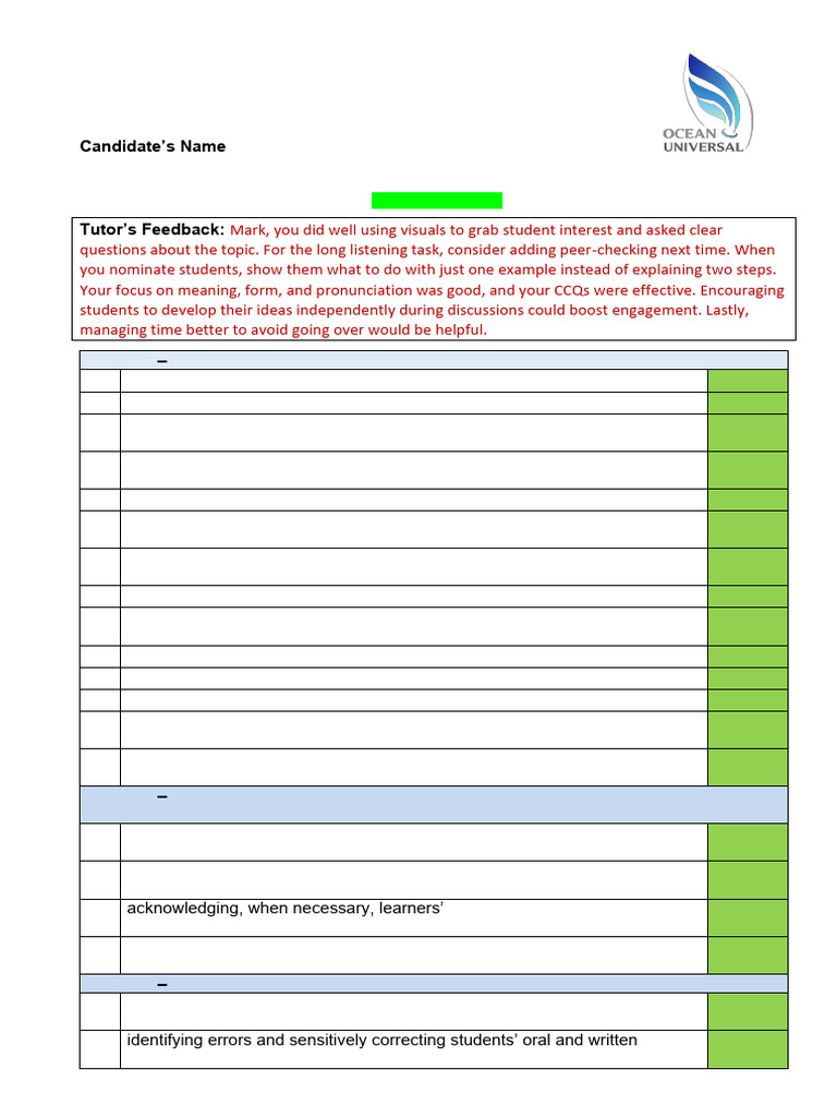 Weixin Ma (Mark) TP6 Vocabulary Speaking UI Tutors Feedback | PDF ...