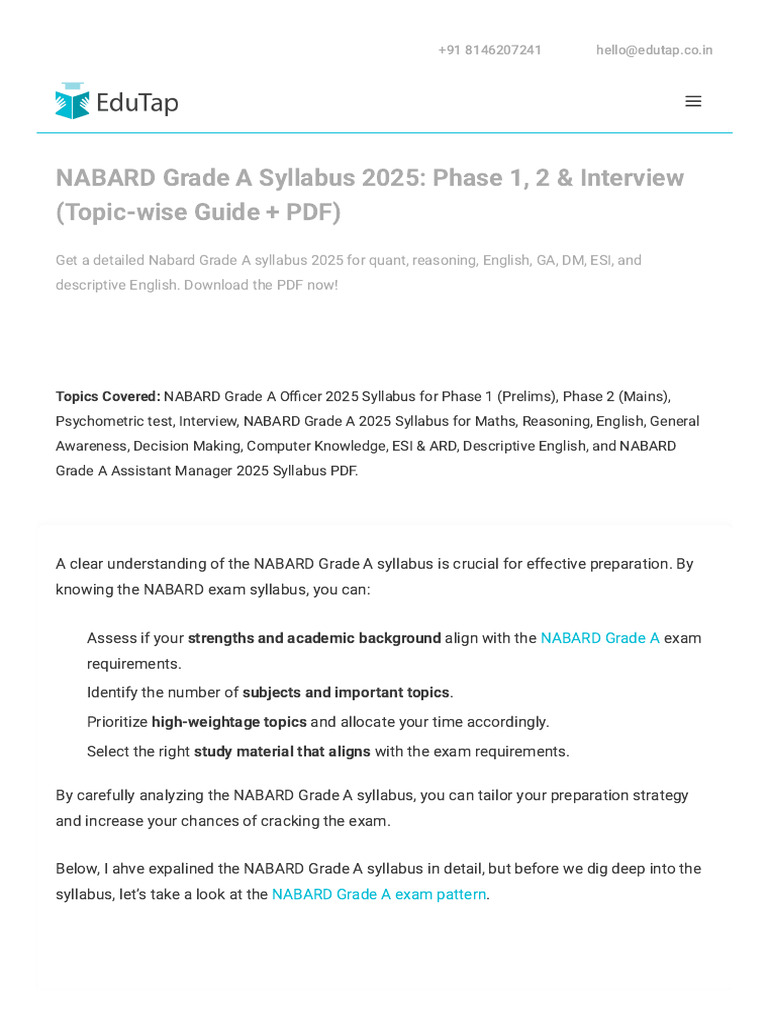 NABARD Grade A Syllabus 2025 - Phase 1, 2, and Interview | PDF ...