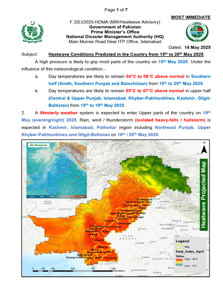 Heatwave Advisory for Pakistan: May 2025 | PDF | Islamabad | World Politics
