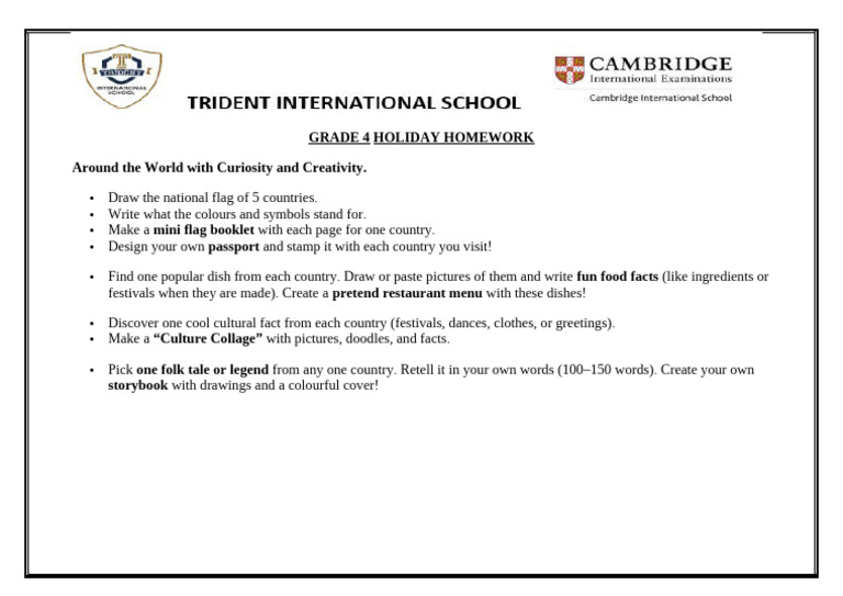 Grade 4 Holiday Homework Activities | PDF