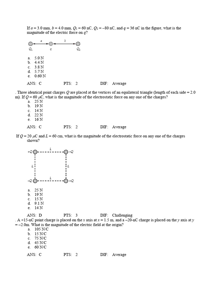Electric Field - Work Sheet 3 | PDF