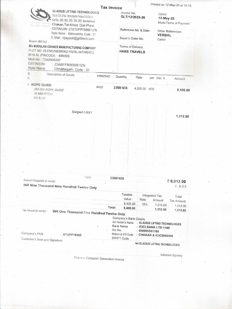Tax Invoice for Modular Cranes | PDF | Business Documents