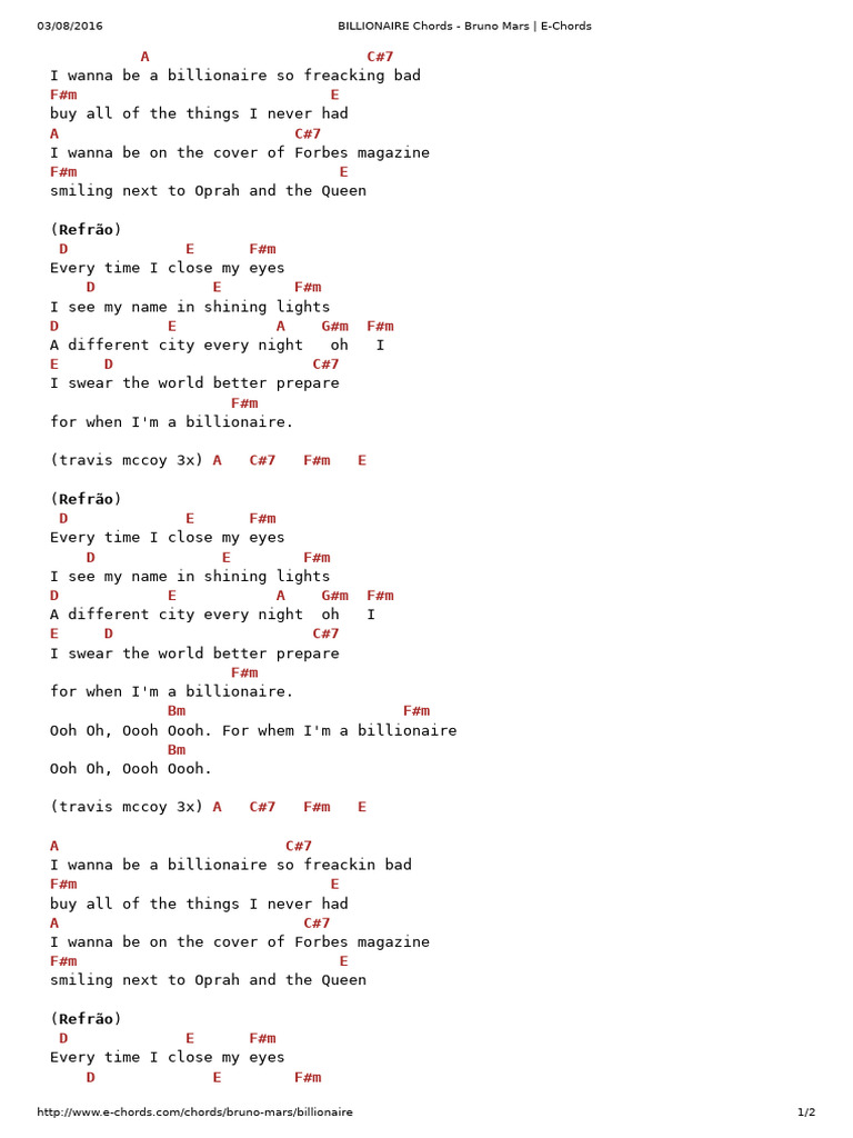 BILLIONAIRE Chords - Bruno Mars _ E-Chords | PDF