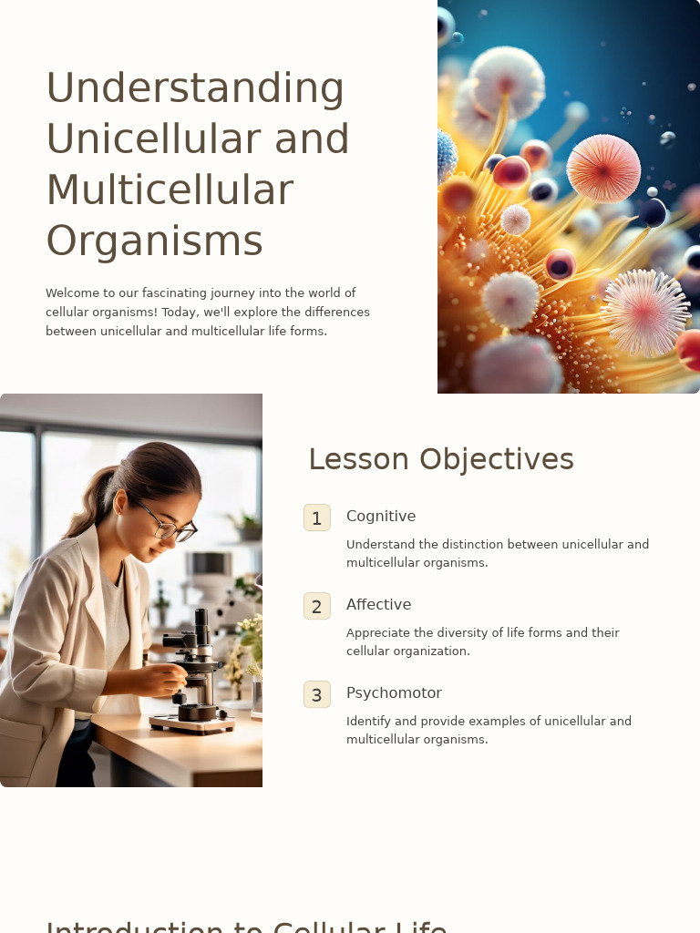 Understanding Unicellular and Multicellular Organisms | PDF | Cell (Biology) | Organisms