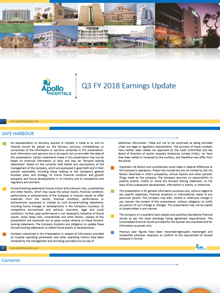 Apollo Hospitals Q3 FY 2018 Earnings Update | PDF | Audit | Risk