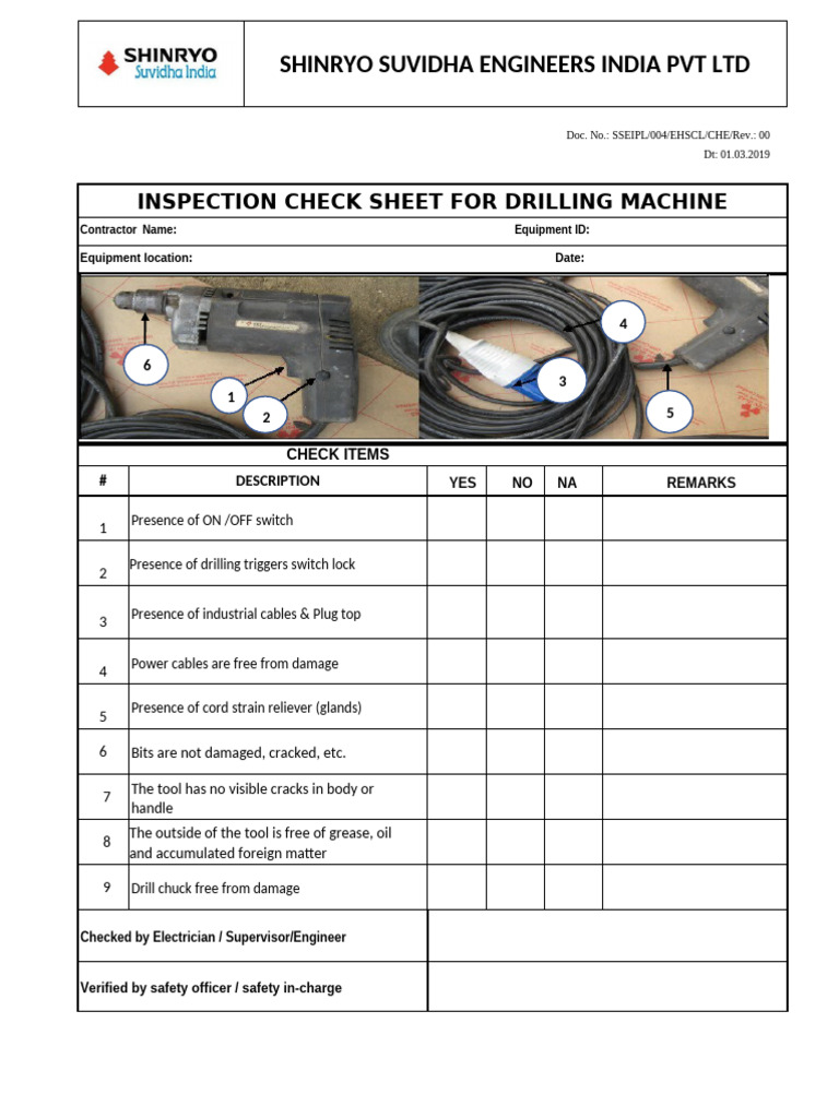 Drill Machine Inspection Checklist | PDF
