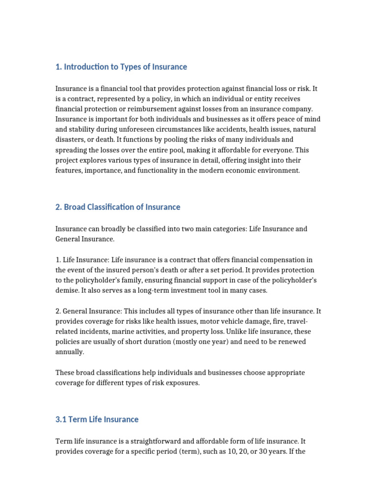 Types of Insurance Project Part1 | PDF | Insurance | Life Insurance
