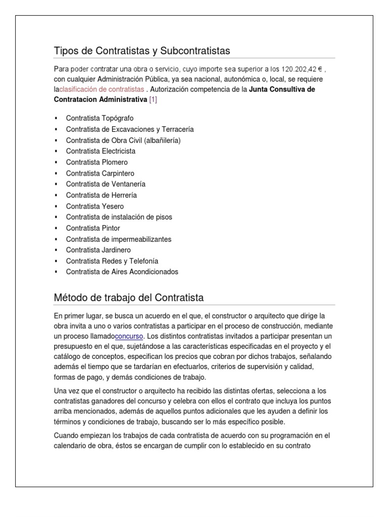 Tipos de Contratistas y Subcontratistas | PDF | Contratista general ...