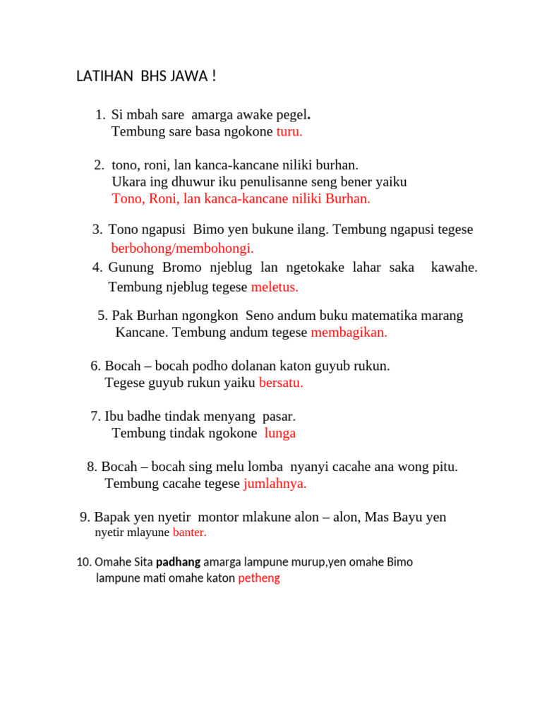 Latihan BHS Jawa | PDF
