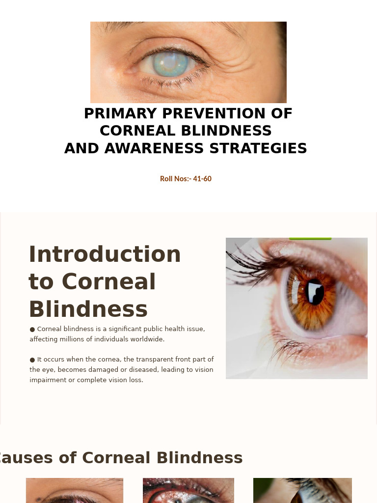 Corneal Blindness Presentation | PDF | Cornea | Visual Impairment