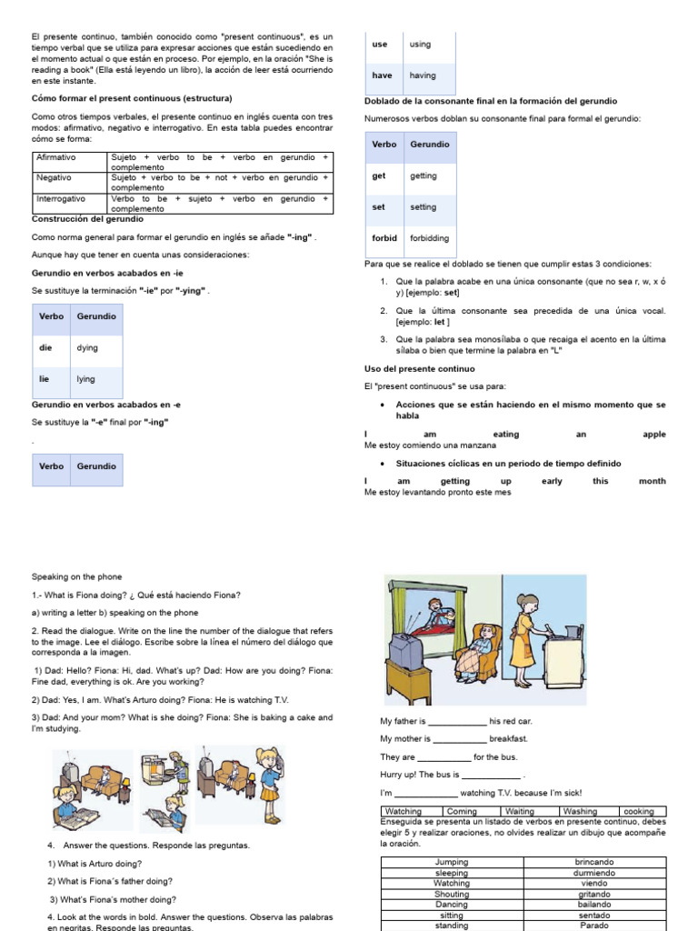 El Presente Continuo | PDF | Verbo | Morfología
