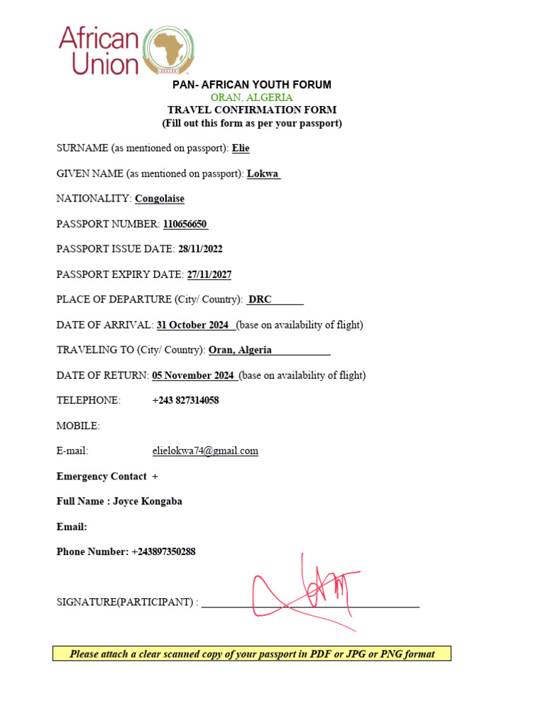 Travel Confirmation for Youth Forum | PDF