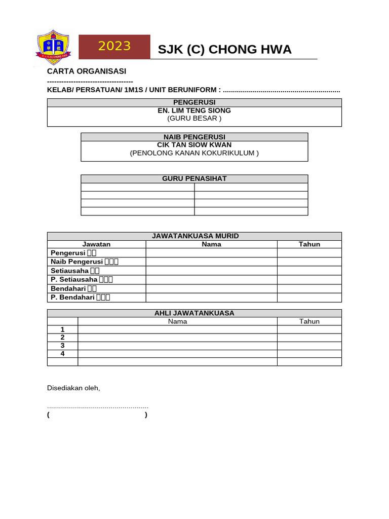 BORANG CARTA ORGANISASI KOKO 2023 | PDF
