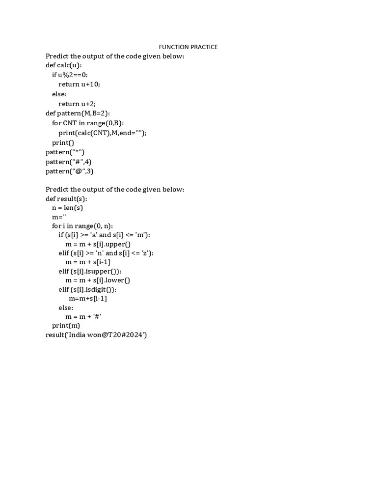 Function Practice Sheet 01 | PDF