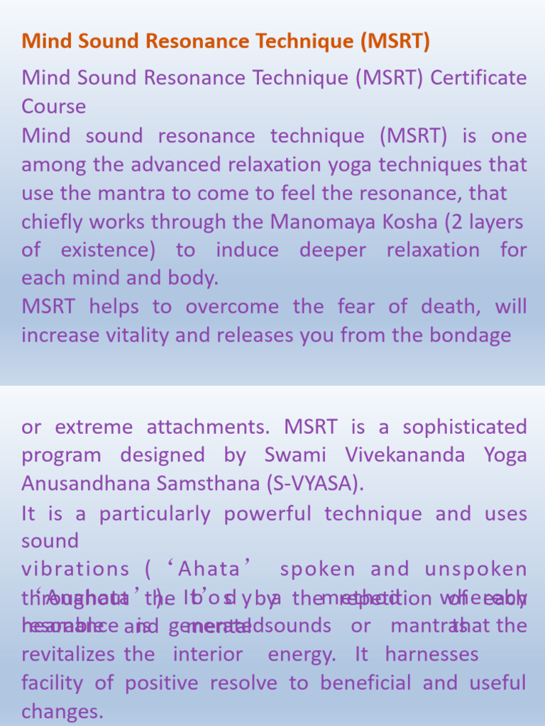 Mind Sound Resonance Technique (MSRT) Certificate Course | PDF | Relaxation (Psychology) | Yoga