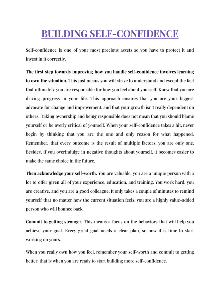 Building Self-Confidence | PDF | Self Esteem | Goal