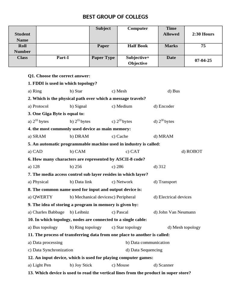 Computer HalBook Part 1 | PDF | Network Topology | Computer Data Storage
