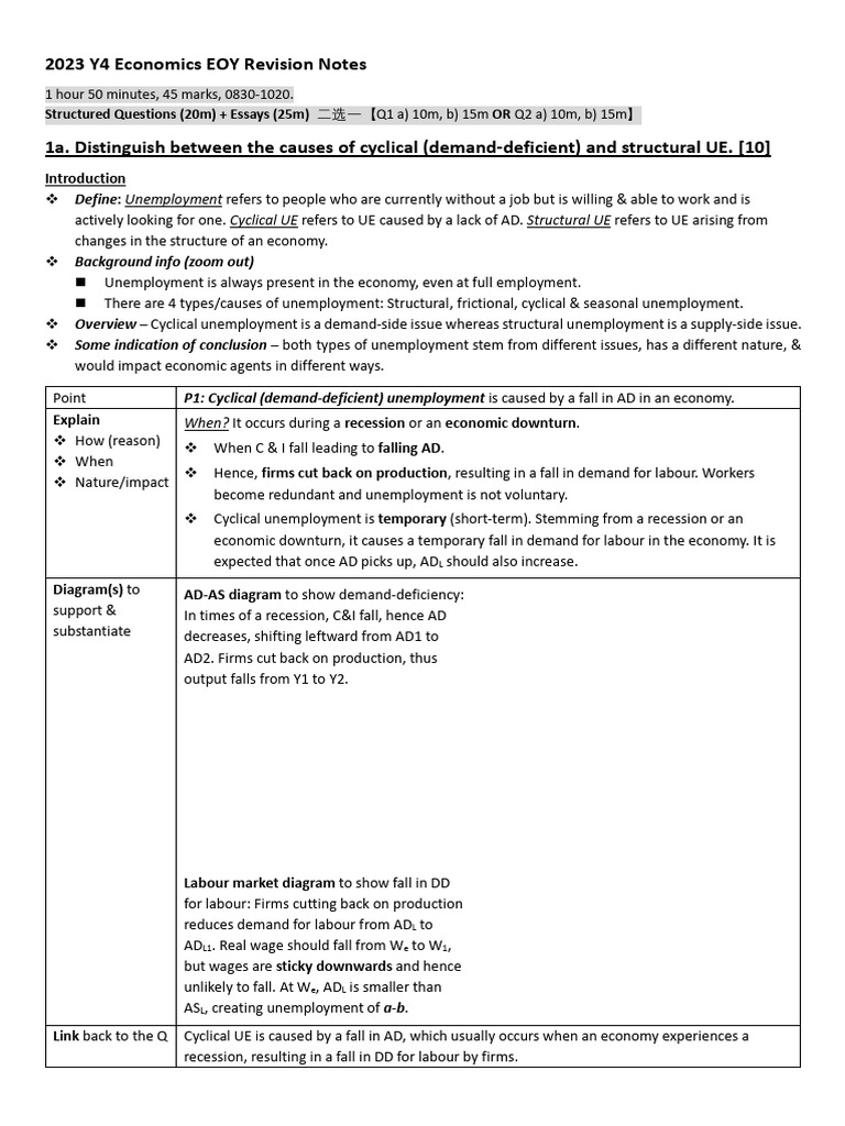 Econ Y4 EOY Revision WS PDF | PDF | Taxes | Inflation