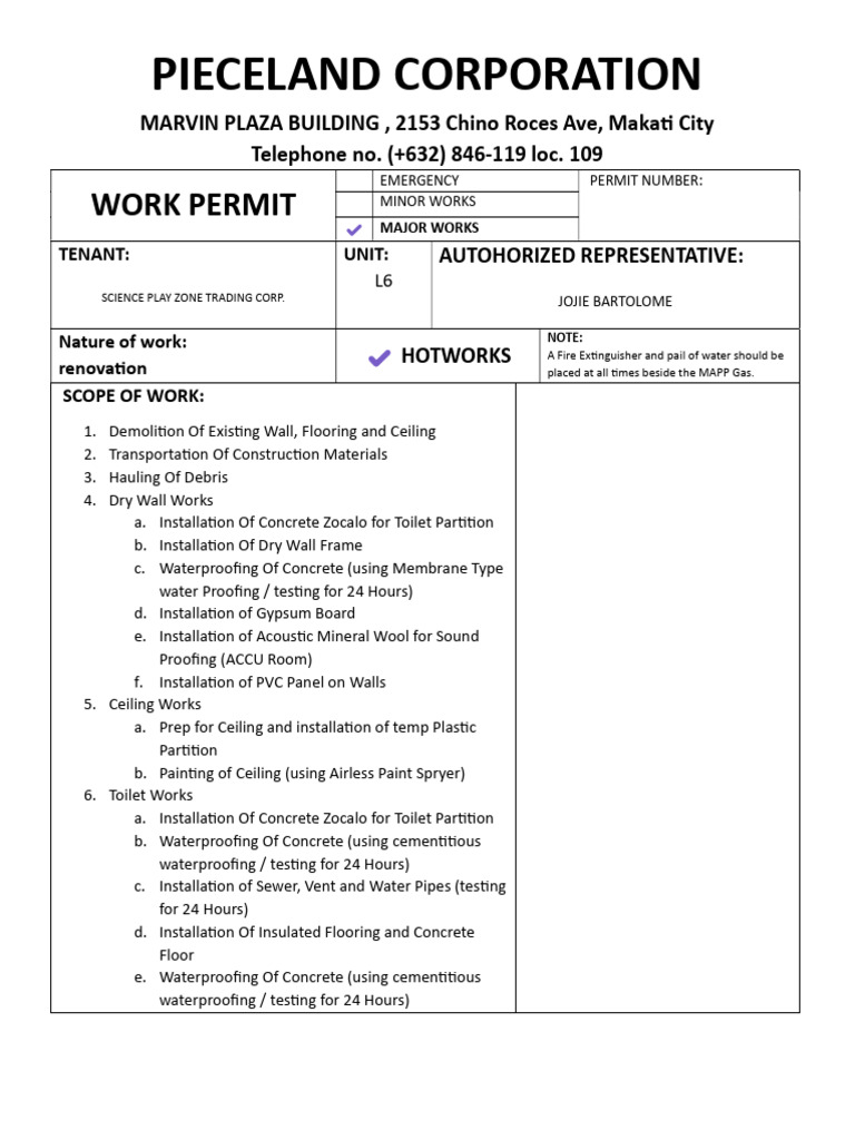 Work Permit - Science Playzone | PDF | Drill | Manufactured Goods