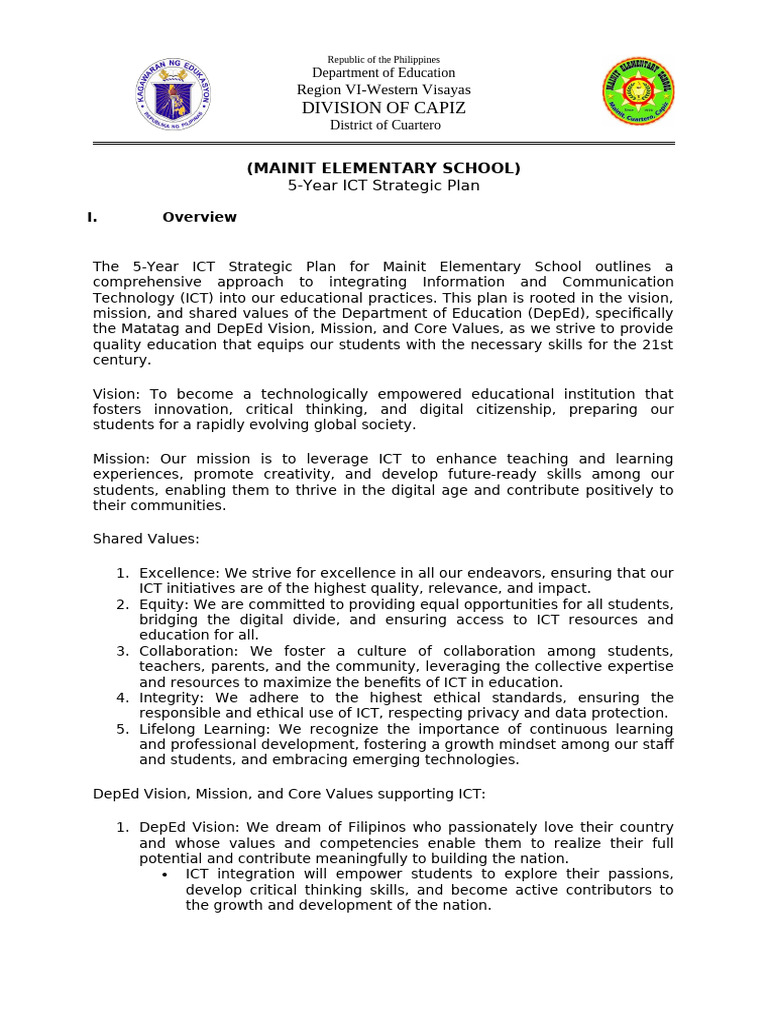 Localized School ICT Plan Template | PDF | Educational Technology ...