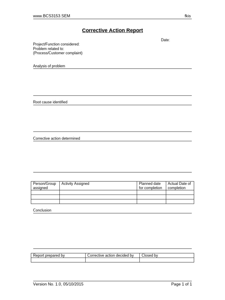 FKIS - Corrective Action Report | PDF
