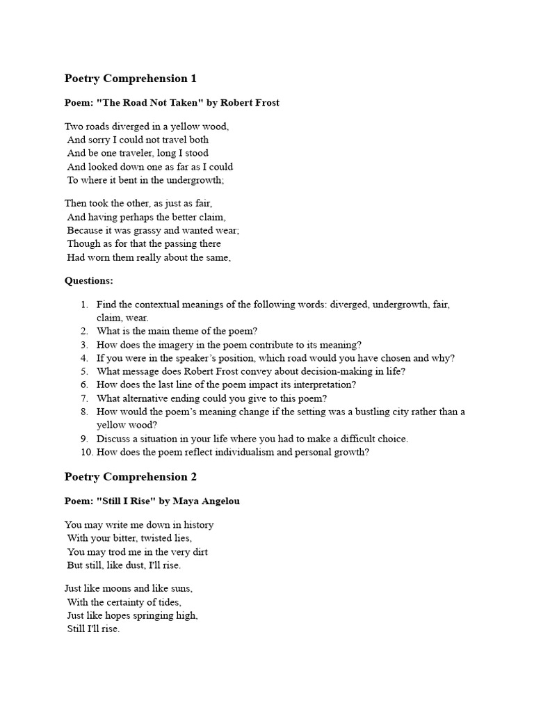 Poetry Comprehension Practice Sheets - Docx-1 | PDF | Poetry