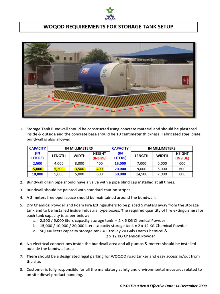 Woqod Storage Tank Setup Guidelines | PDF