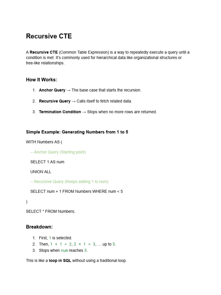 Recursive CTE Practice Questions | PDF | Data Management | Information ...