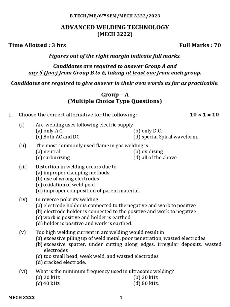 Advanced Welding Technology-Mech 3222-2023 | PDF | Welding | Construction