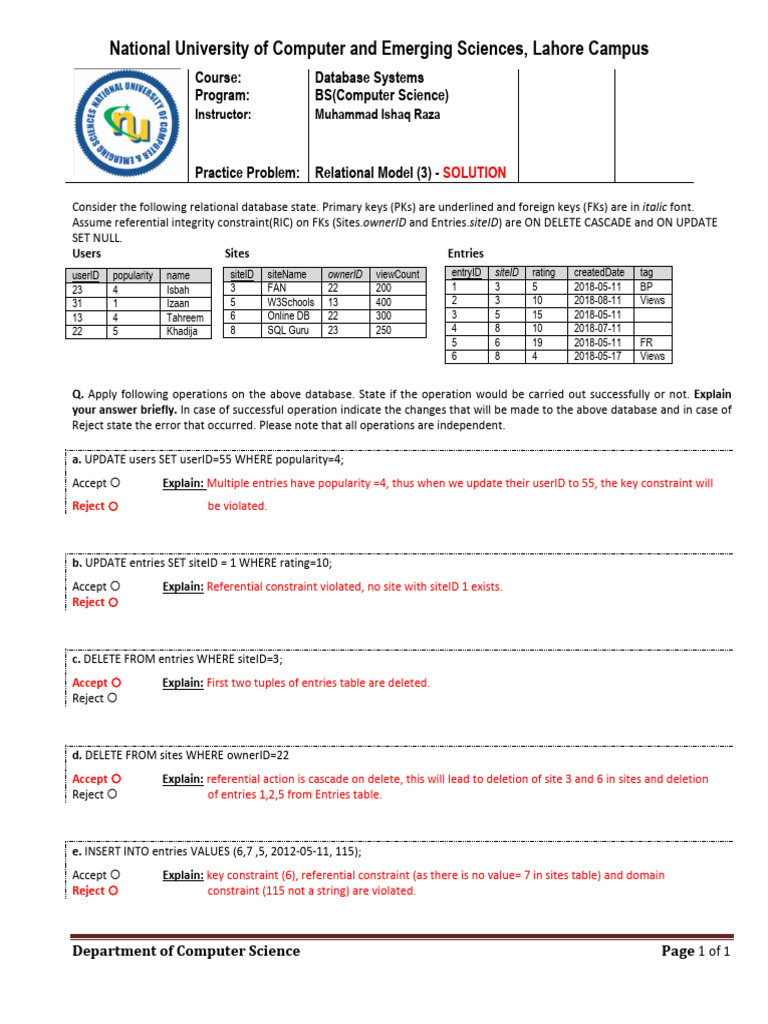 Relational Model - Practice Problem3-Sol | PDF | Relational Model | Data