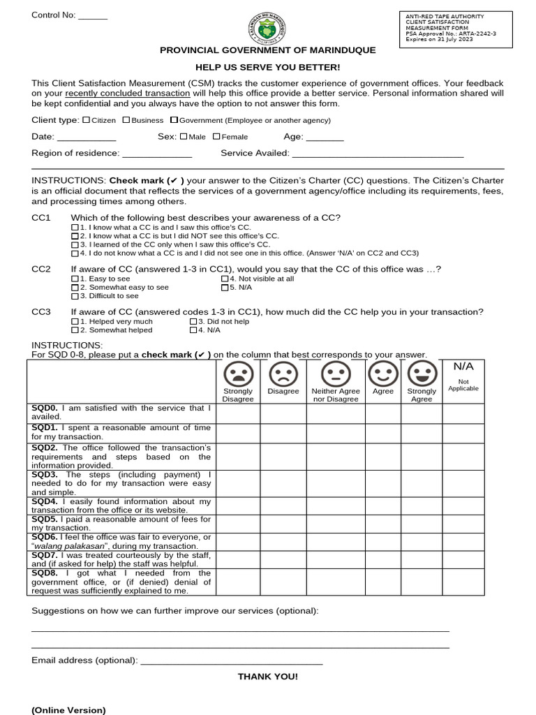 Client Satisfactory Form - Arta | PDF | Business