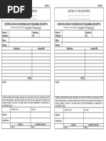 Certification of Expenses Without Receipts | PDF