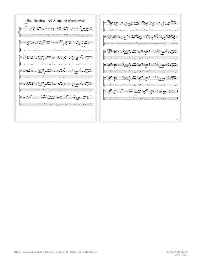 Bass Tab - Jimi Hendrix - All Along The Watchtower - PC2S - Bubu | PDF